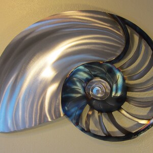 Large Nautilus Sea Shell Metal Ocean Decor Steel Beach Cottage Home ...