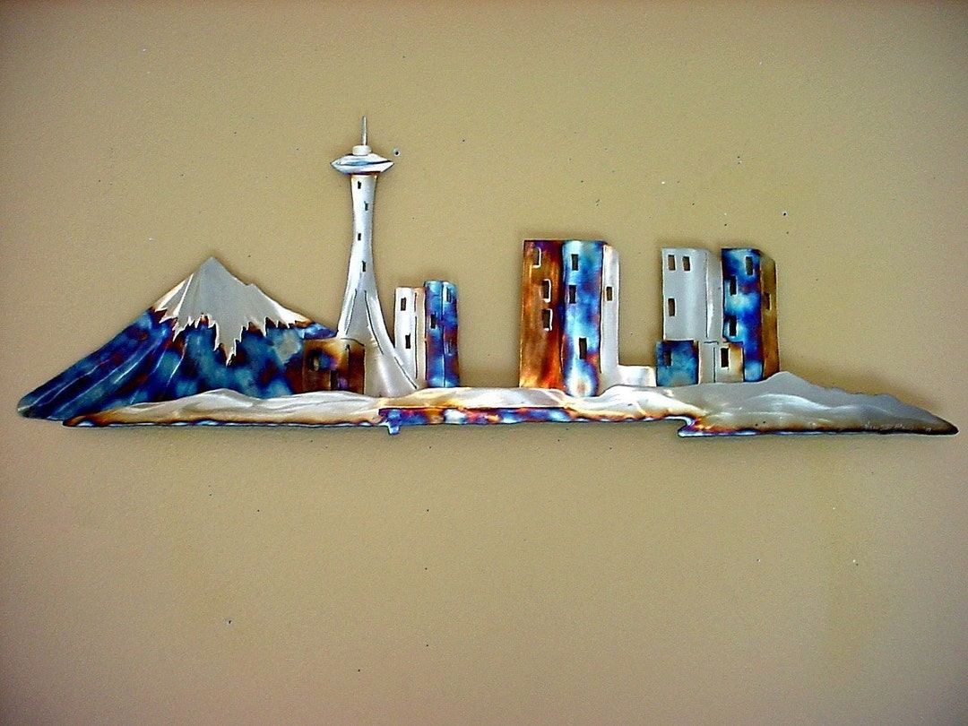 Seattle Space Needle Stainless Steel Metal Wall Art Downtown Skyline ...