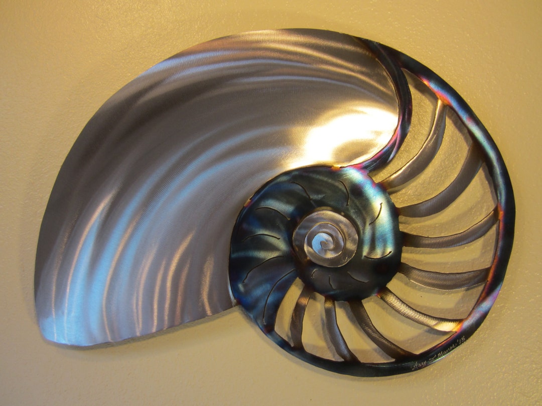 Large Nautilus Sea Shell Metal Ocean Decor Steel Beach Cottage Home ...