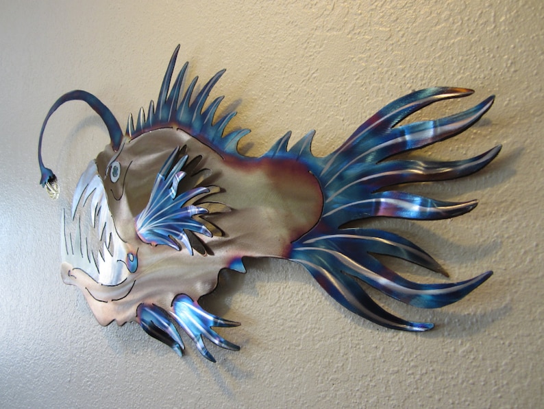 Anglerfish Angler Lantern Fish Deep Sea Ocean Metal Art Stainless Steel ...