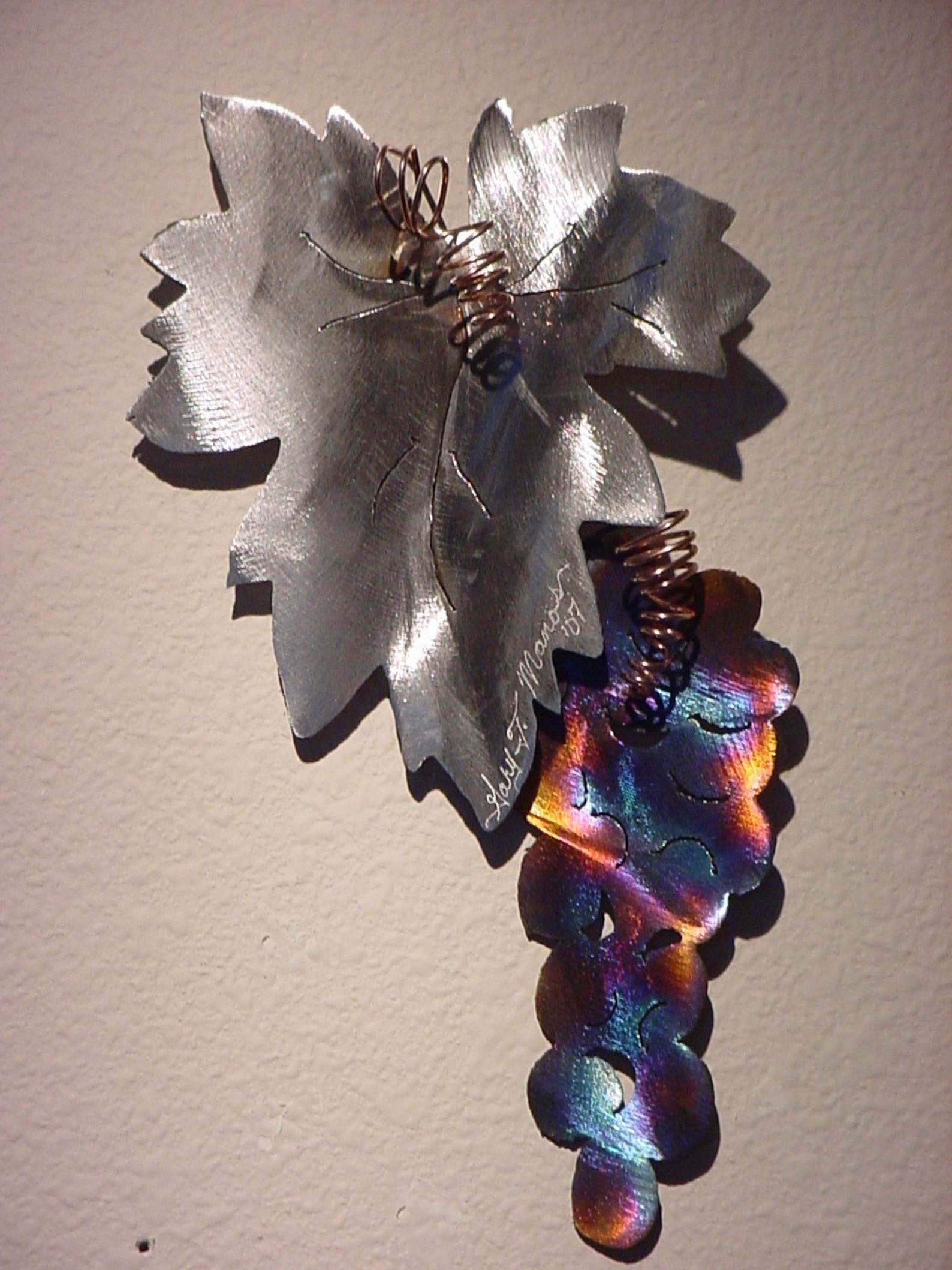 Grape Leaf Grapes Stainless Steel Metal Wall Art Wine Bar Cellar Pinot ...