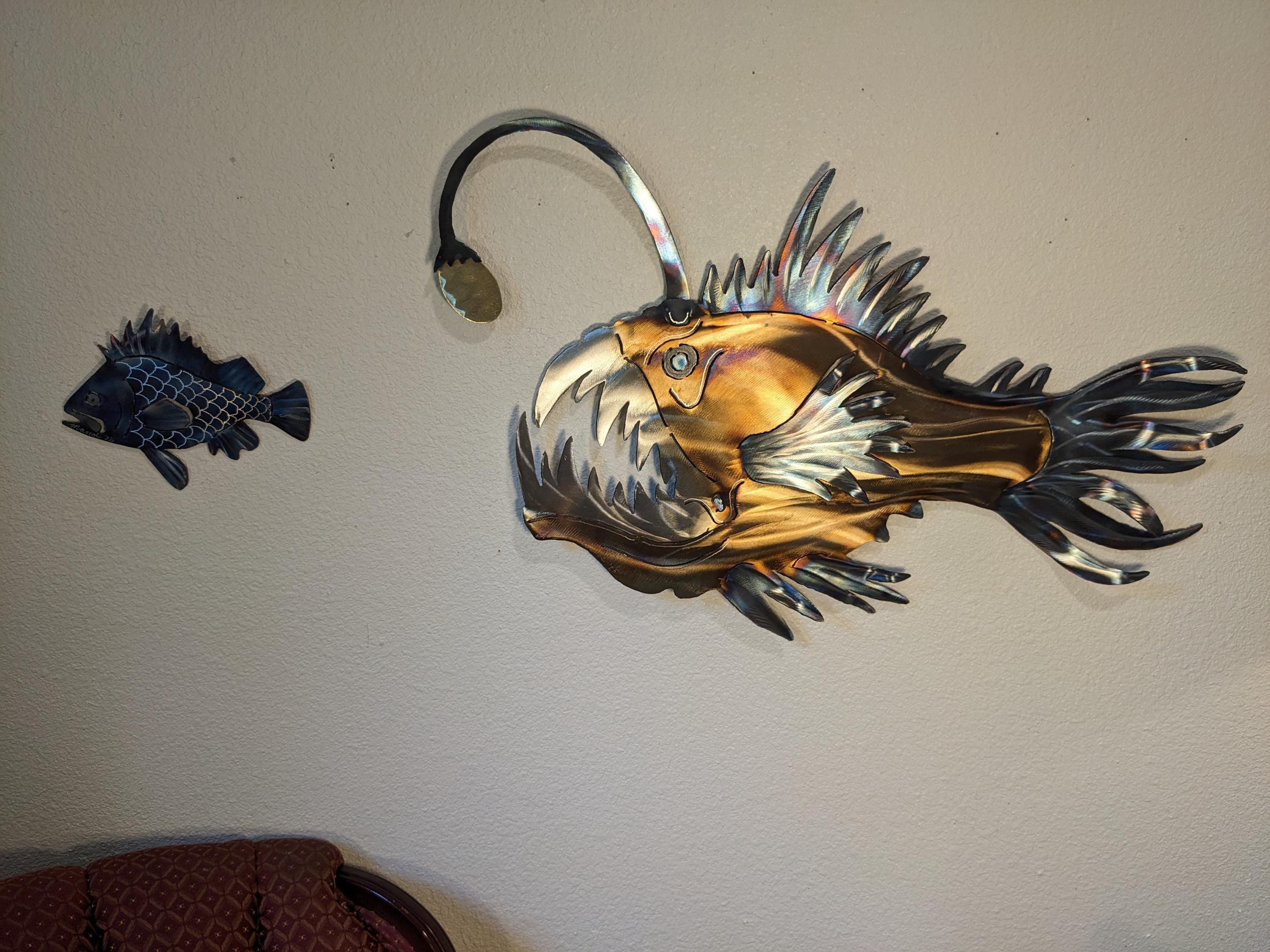 Anglerfish Angler Lantern Fish Deep Sea Ocean Metal Art Stainless Steel ...