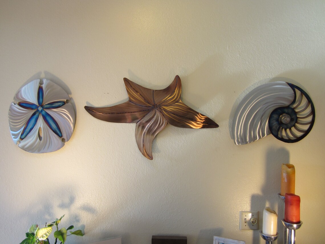 Large Nautilus Sea Shell Metal Ocean Decor Steel Beach Cottage Home ...