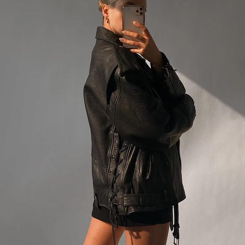 Oversized Lambskin Leather Biker Jacket: Women's Streetwear - Etsy