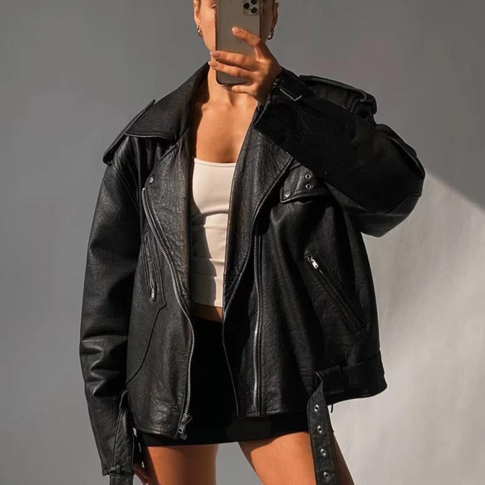 Oversized Lambskin Leather Biker Jacket: Women's Streetwear - Etsy