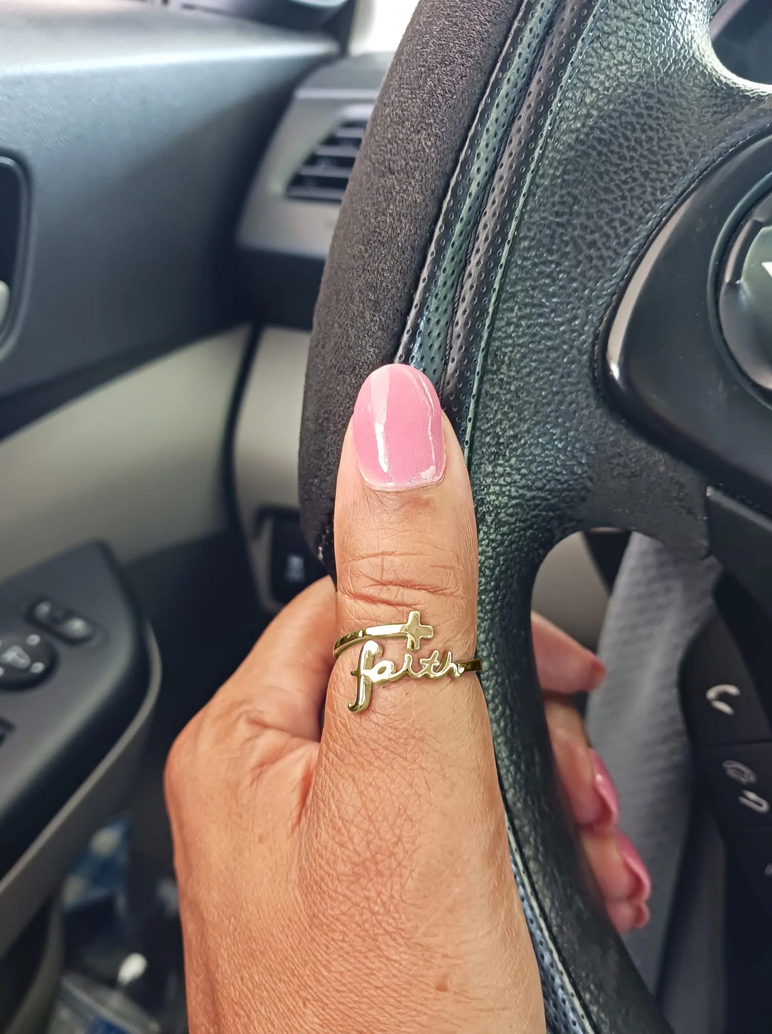 Found Faith 14K Yellow Gold Adjustable Script Ring Religious Cross Ring ...