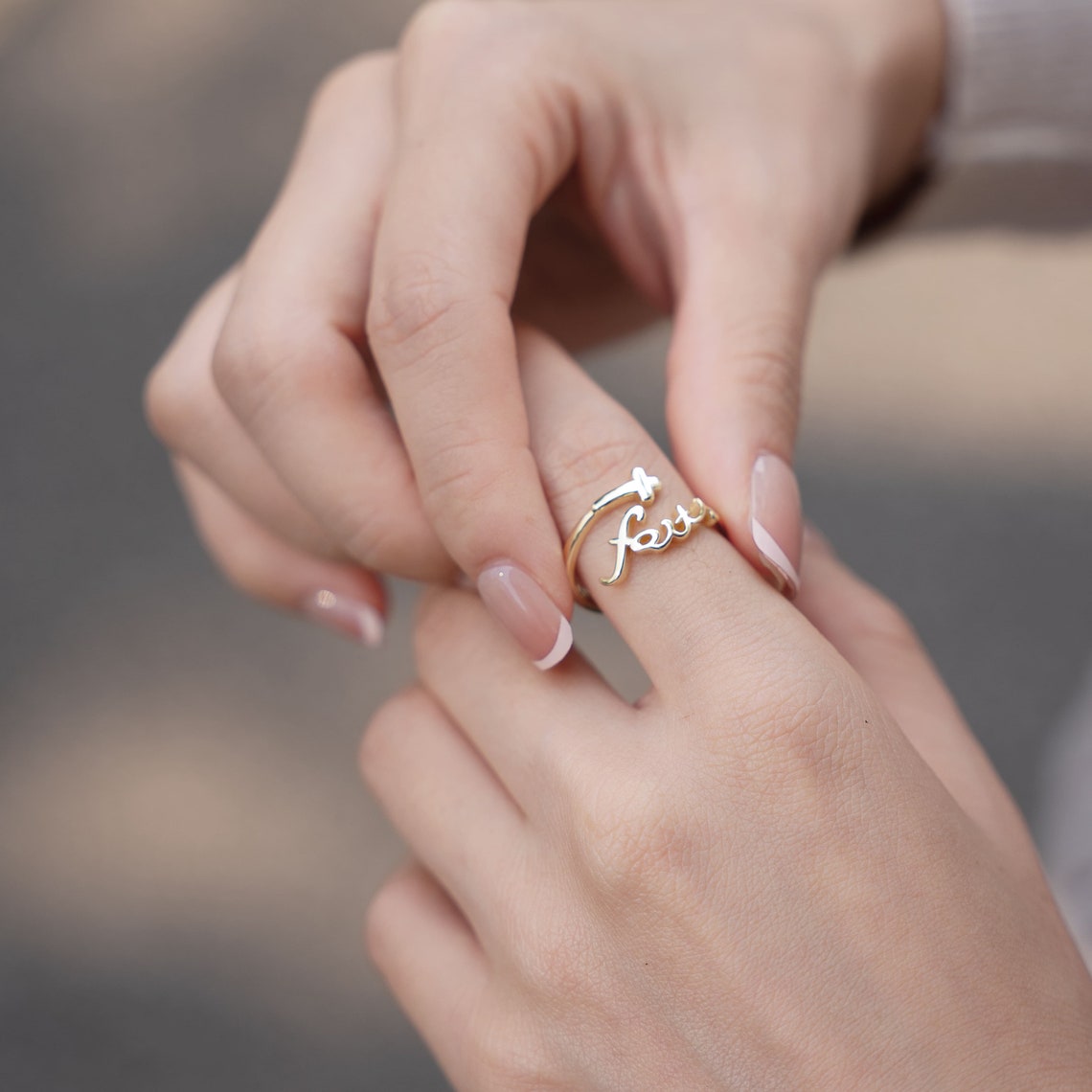 Found Faith 14K Yellow Gold Adjustable Script Ring Religious Cross Ring ...