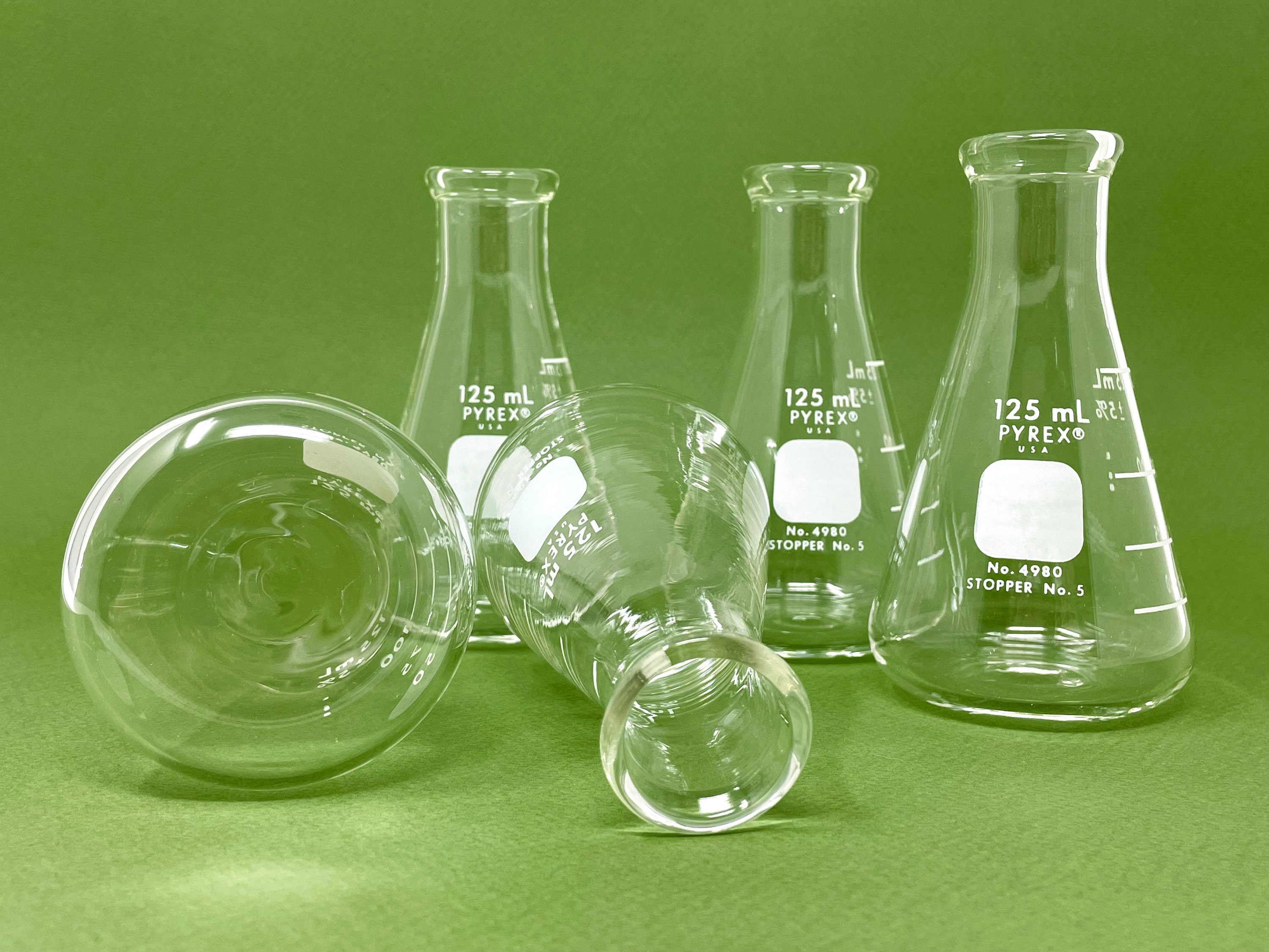 Set Of Five 125 Ml Pyrex Conical Flask Vintage Scientific Laboratory