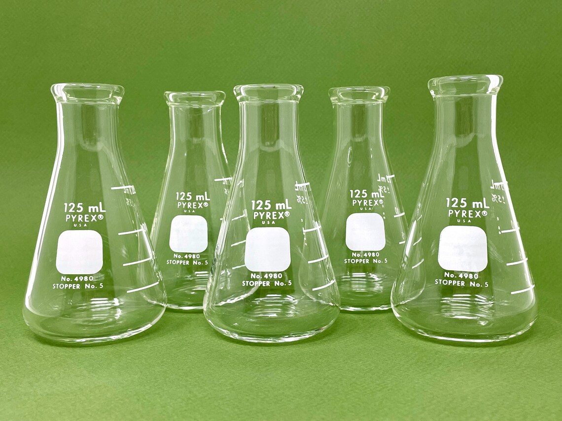 Set of Five 125 Ml Pyrex Conical Flask // Vintage Scientific Laboratory ...