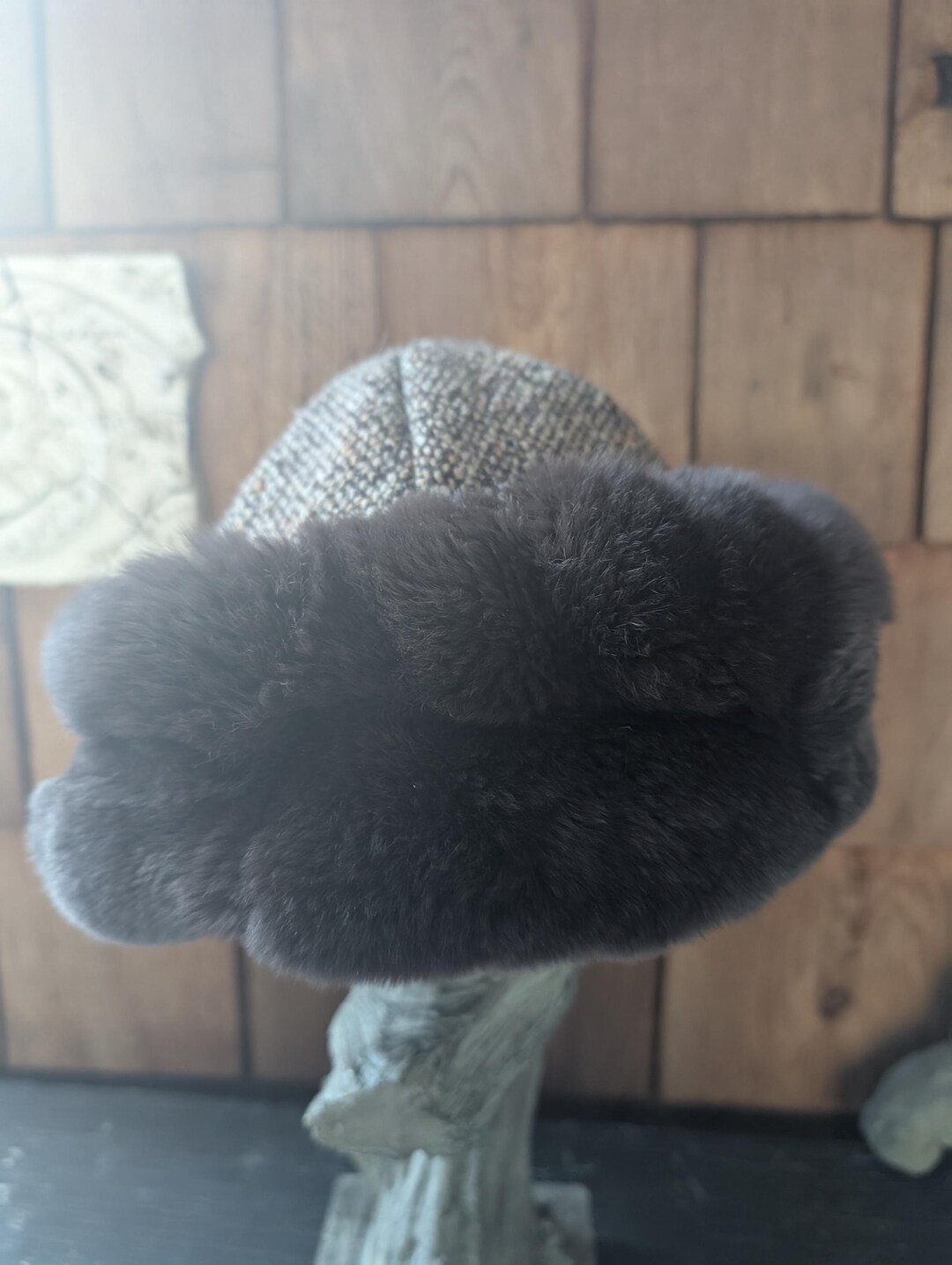 Mongolian, Cossack, Norse, Viking Fur Style Hat With Brown Tweed Wool ...