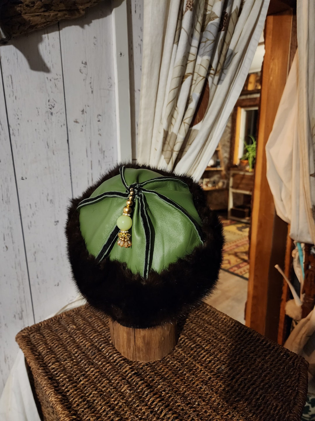 Mongolian, Cossack, Norse, Viking Style Hat With Green Leather and ...