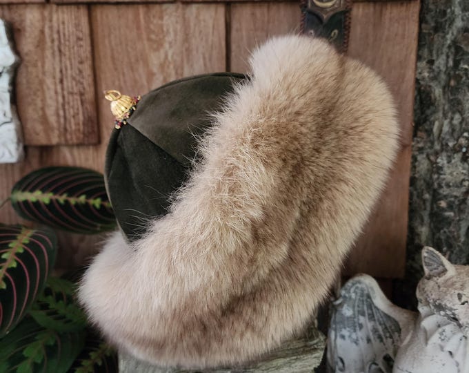 Mongolian, Cossack, Norse, Viking Style Fur, Unisex, Green Suede, Fox ...