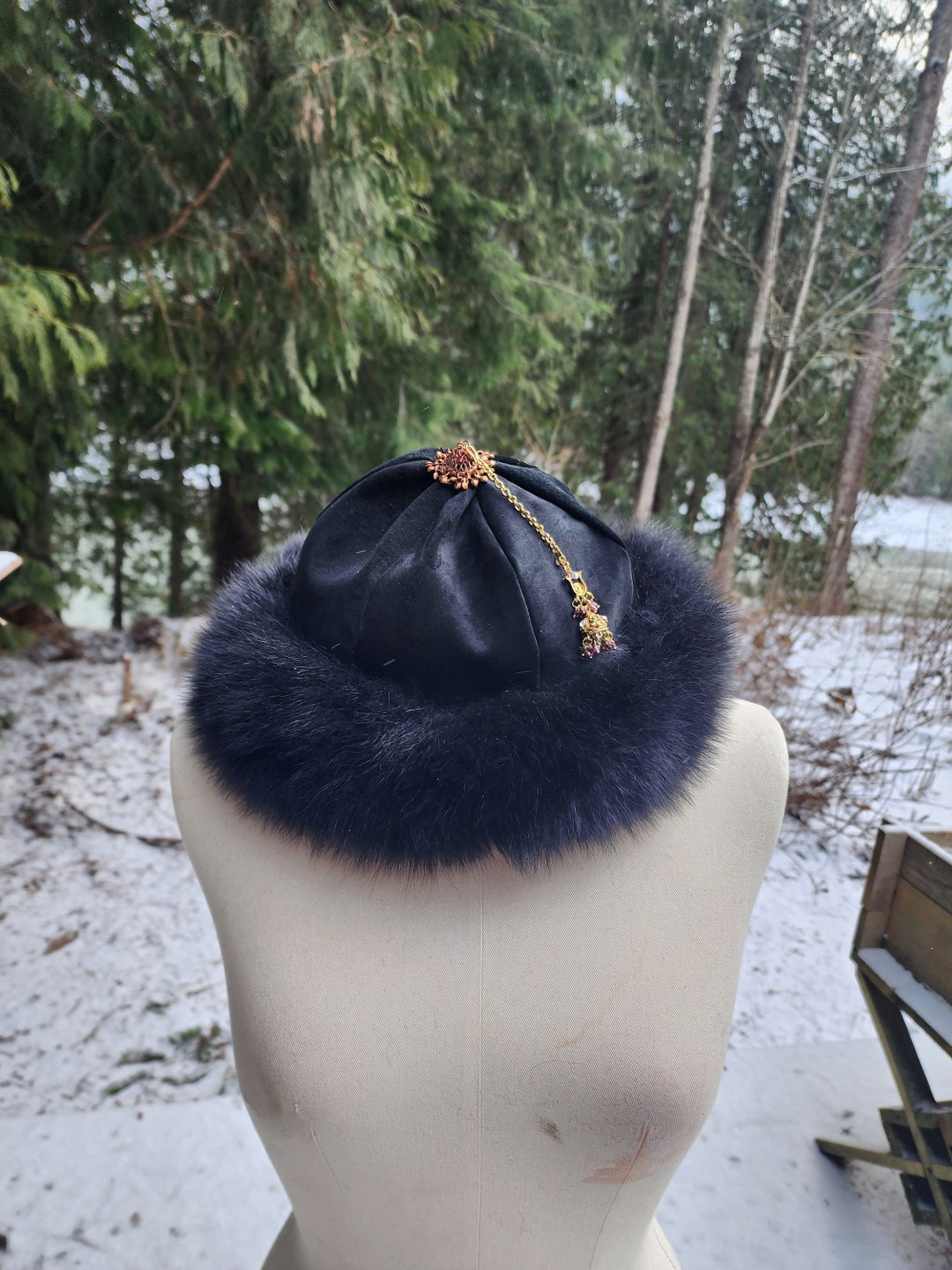 Mongolian, Cossack, Norse, Viking Style Fur Hat Black Suede and Black ...