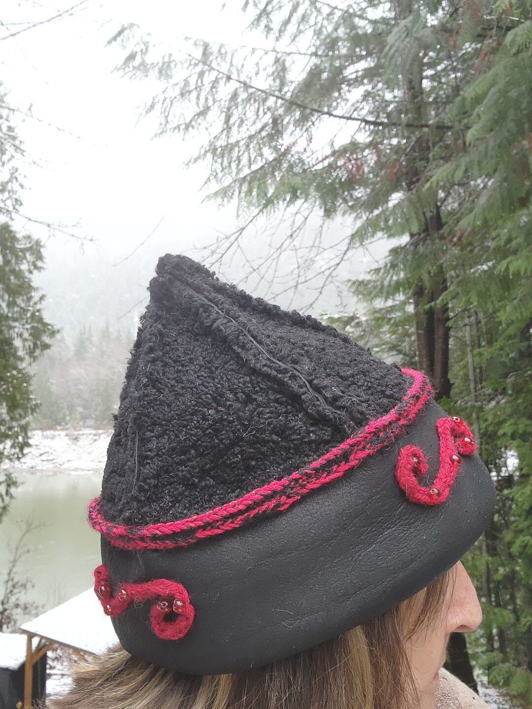 Mongolian, Cossack, Norse, Viking Style Hat Black Persian Lamb Wool ...