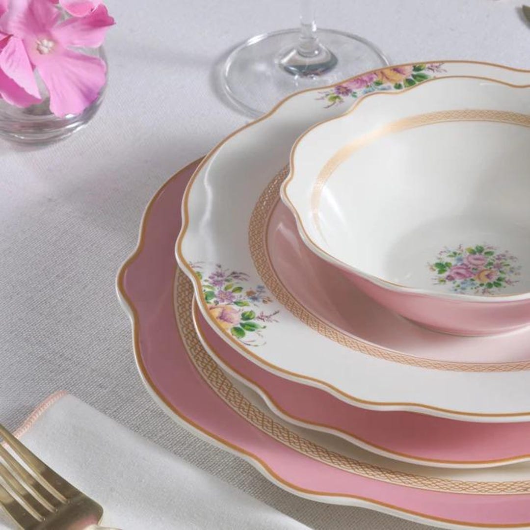 Elegant Floral Patterned 24-piece 6-person Porcelain Dinner Set Pink ...