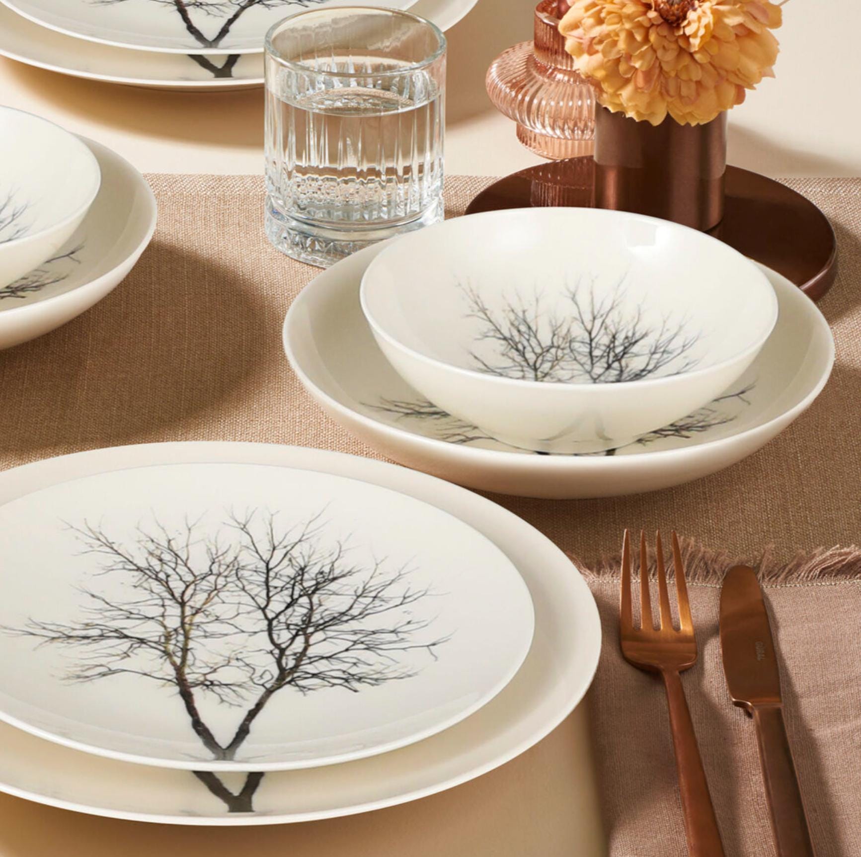 24-piece Tree Motif 6-person Porcelain Dinnerware Set Includes Dinner ...