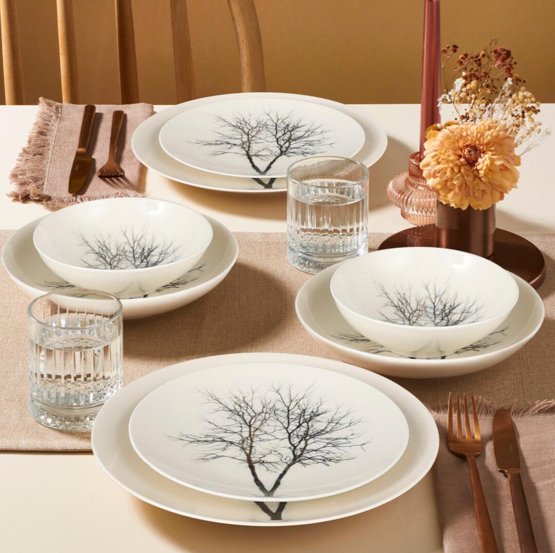 24-piece Tree Motif 6-person Porcelain Dinnerware Set Includes Dinner ...