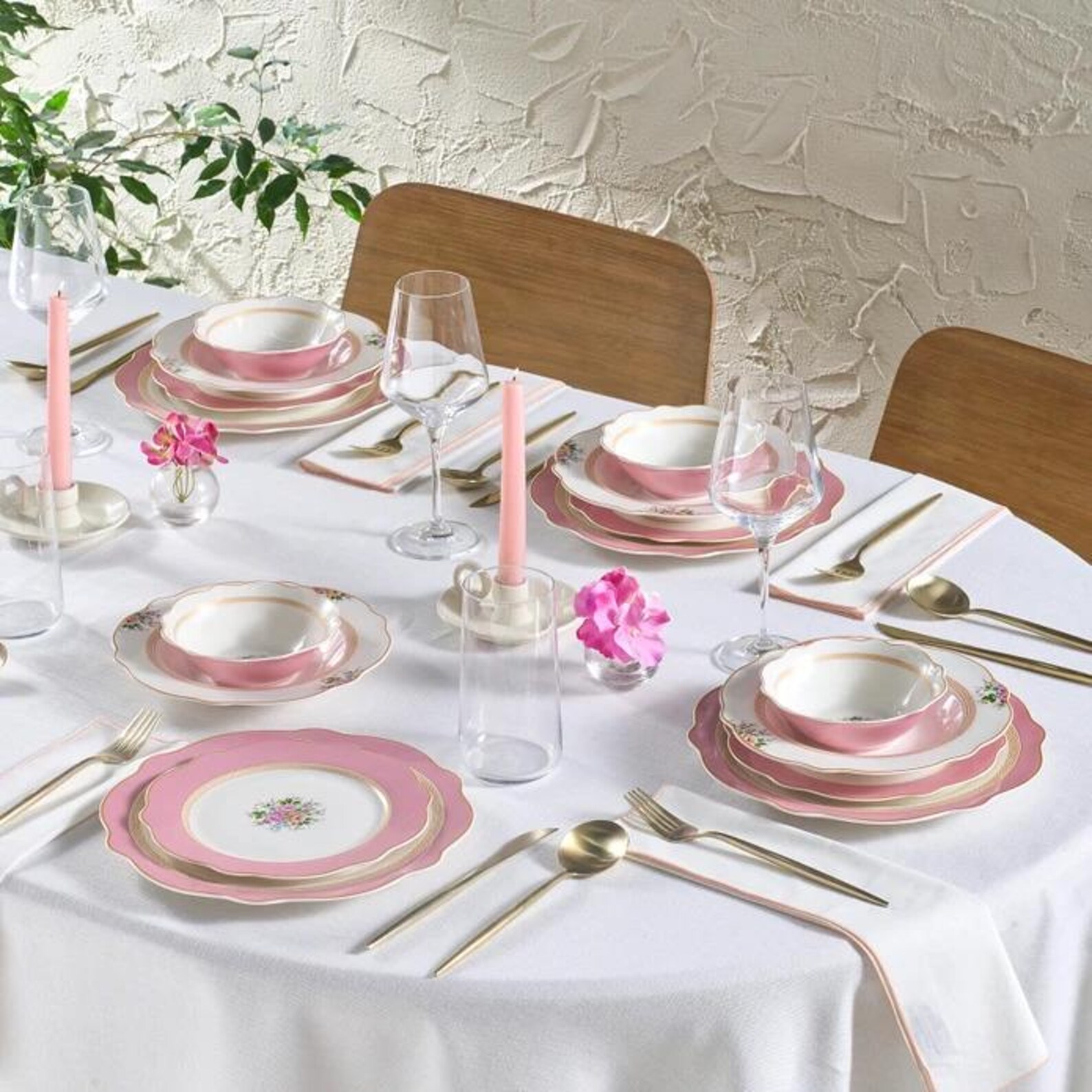 Elegant Floral Patterned 24-piece 6-person Porcelain Dinner Set Pink ...
