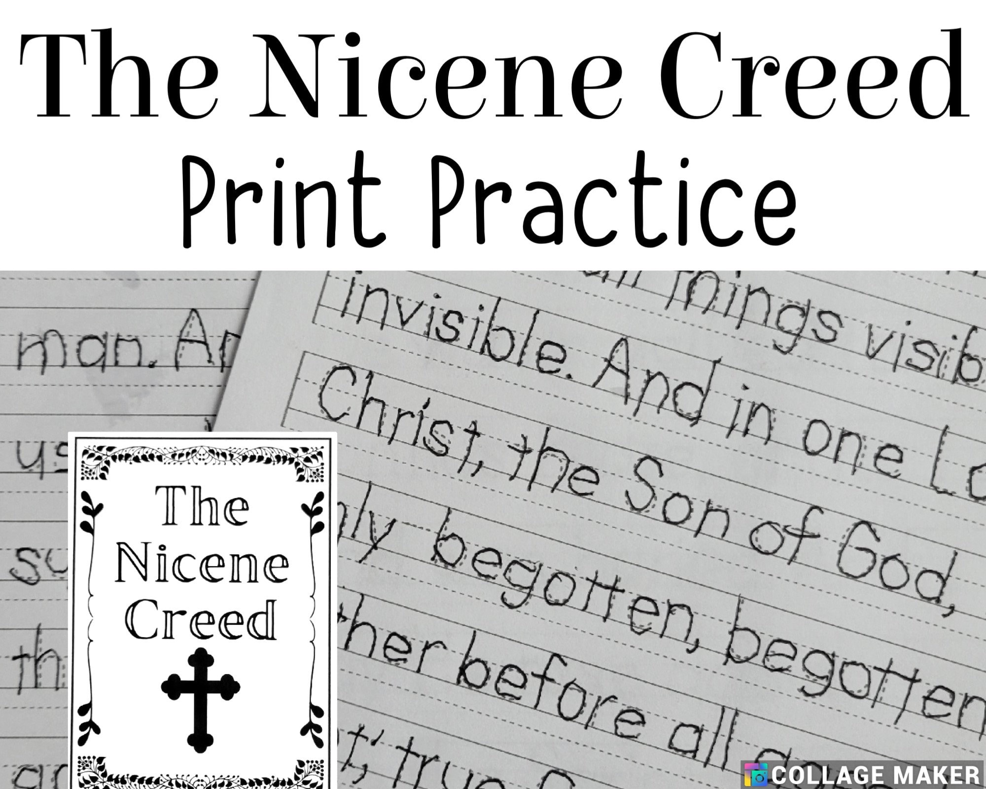 The Nicene Creed Handwriting Practice, PRINT Worksheets for Elementary ...