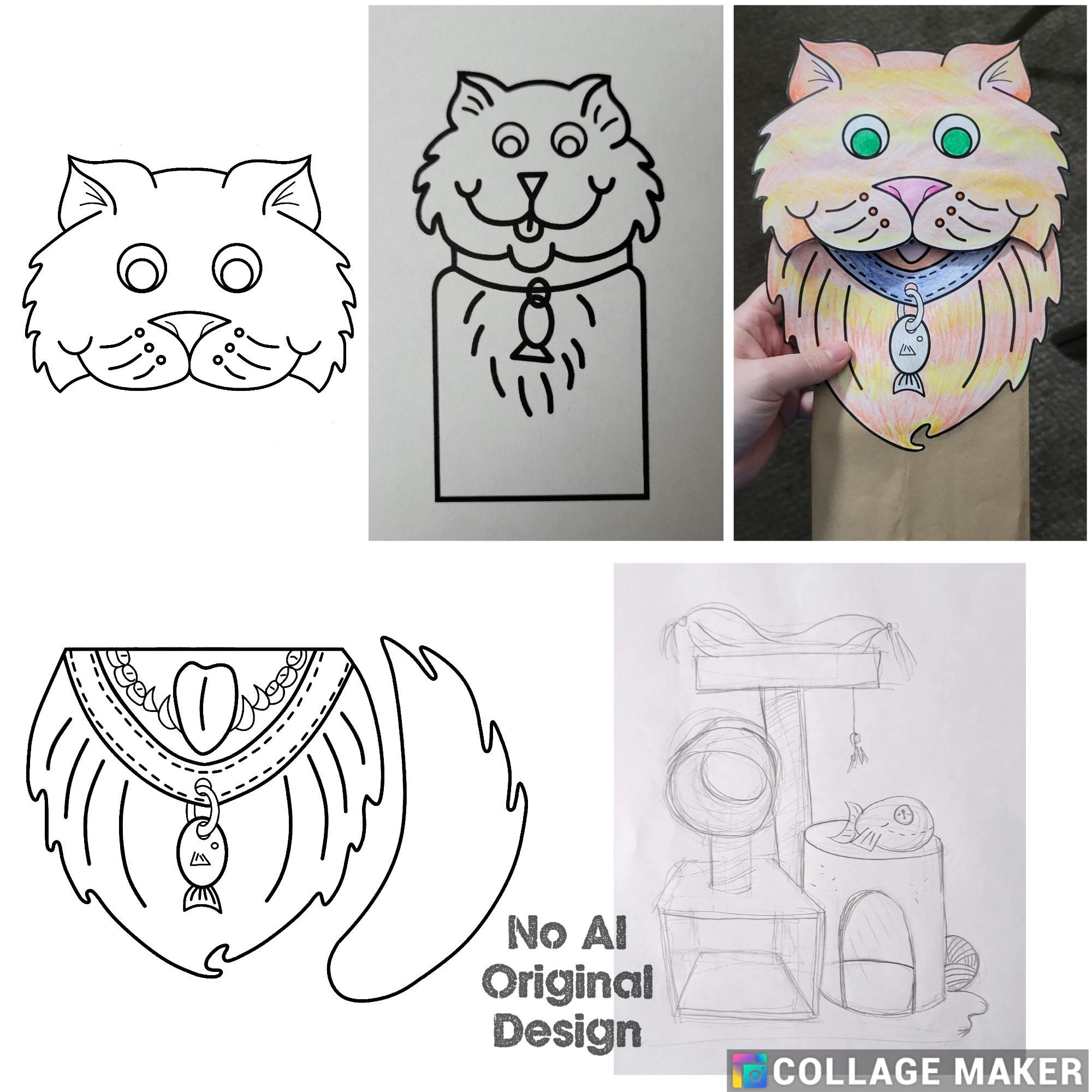 Cat Fun, Paper Bag Puppets and Finger Puppets With Color Sheet - Etsy