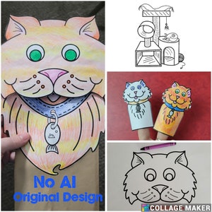Cat Fun, Paper Bag Puppets and Finger Puppets With Color Sheet - Etsy