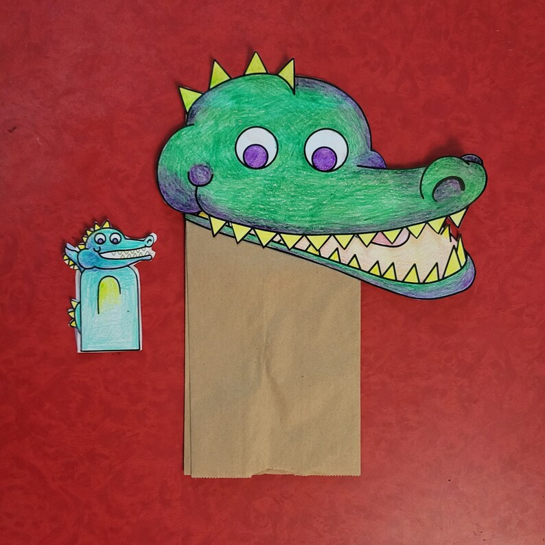 Alligator Fun, Instant Download Paper Bag Puppet, Finger Puppet,color ...