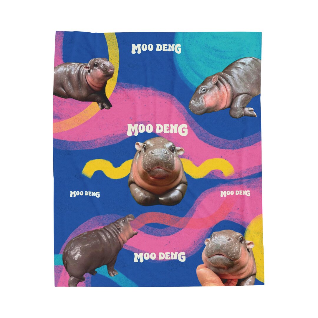 I Love Moo Deng Blanket Velveteen Plush Blanket Cute Baby Hippo ...