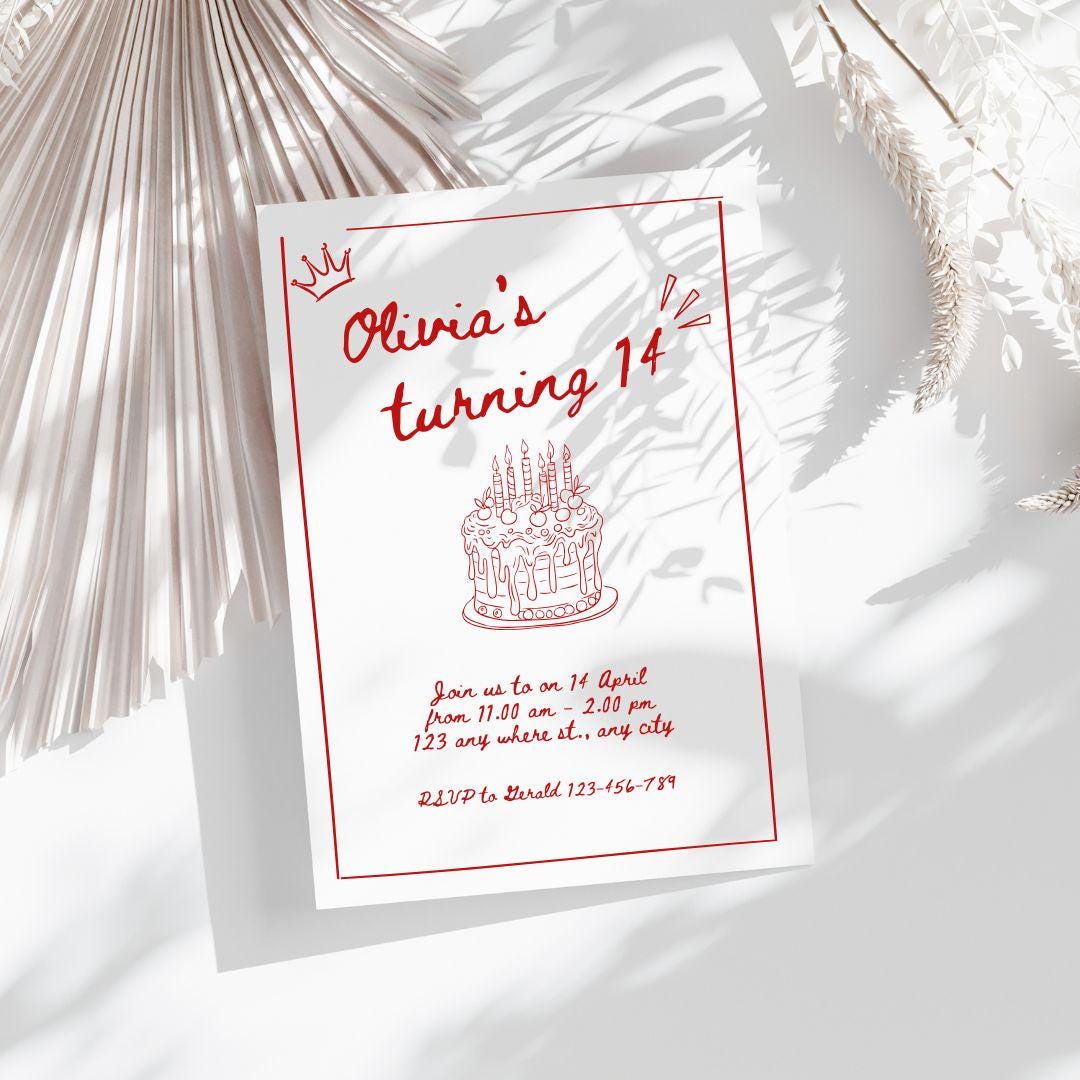 Editable Birthday Party Invitation, Hand Drawn Scribble Cocktail ...