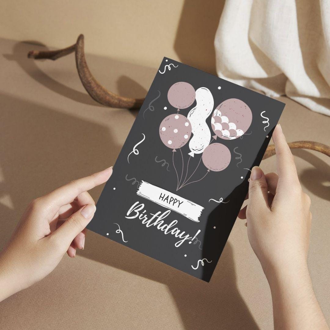 Personalized A6 Birthday Card, Balloon Party, Boho Envelopes, Milestone ...