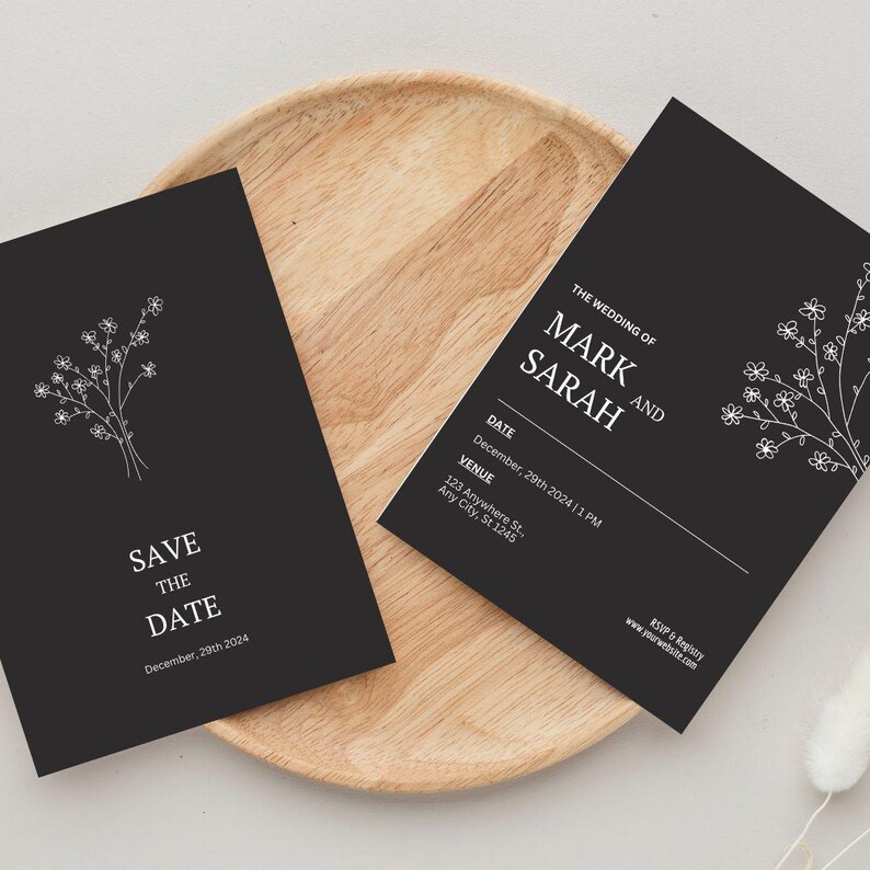 Black Wedding Invitation Digital, Graceful Wedding Invitation, Wedding ...