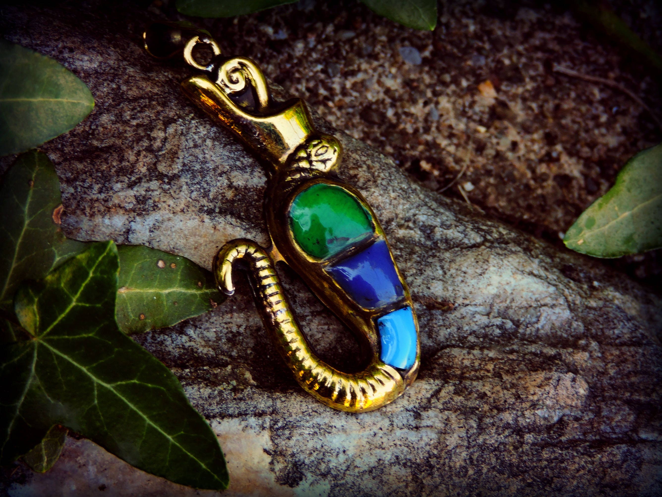 Egyptian Serpent Uraeus Vintage Large Solid Inlaid Brass Lapis | Etsy