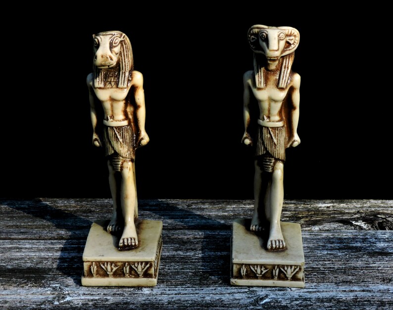 Vintage Egyptian Handmade Statues Ram God Khnum Set as | Etsy