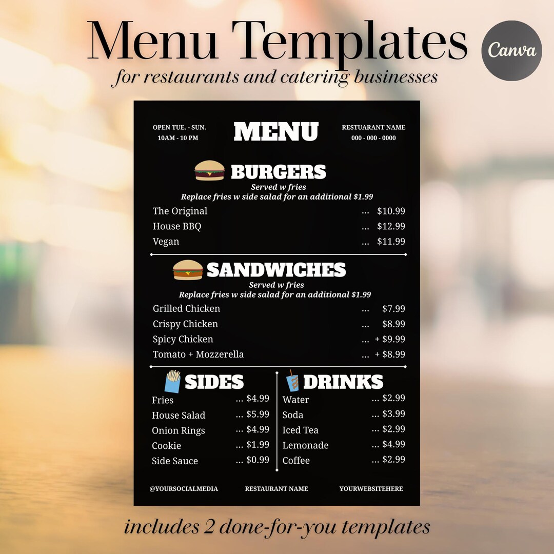 Restaurant Menu Canva Template: Editable 8.5 X 11 Digital Download - Etsy