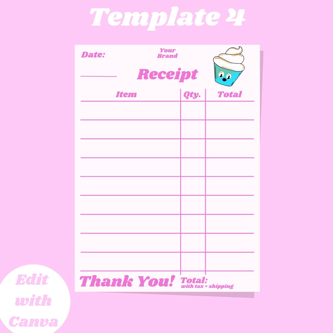 Kawaii Bakery Receipt Digital Paper, Receipt Canva Templates for Baking ...