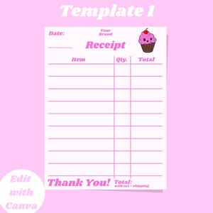 Kawaii Bakery Receipt Digital Paper, Receipt Canva Templates for Baking ...