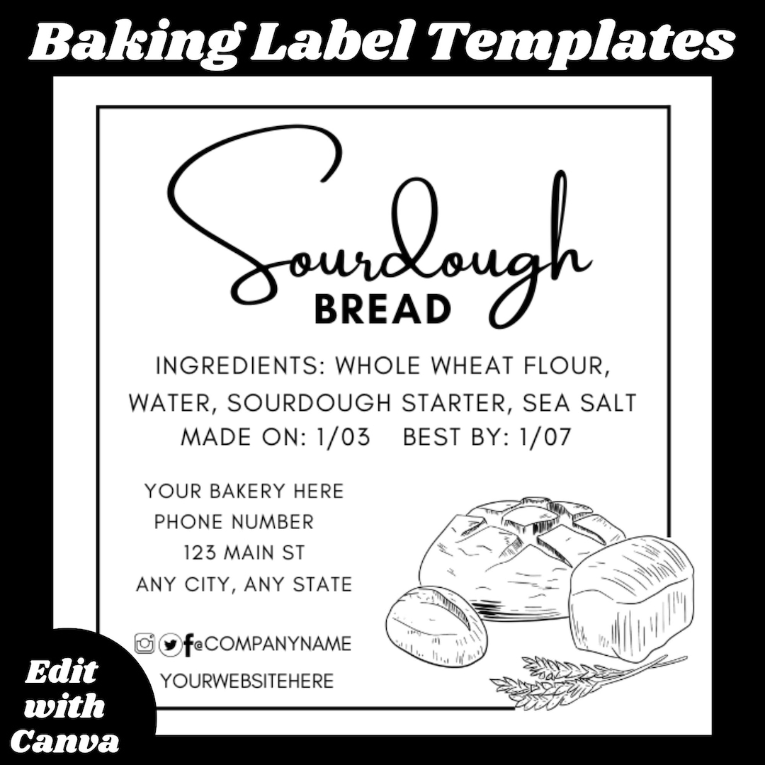 Sourdough Cottage Food Label Printable Ingredient Card Baking Logo ...