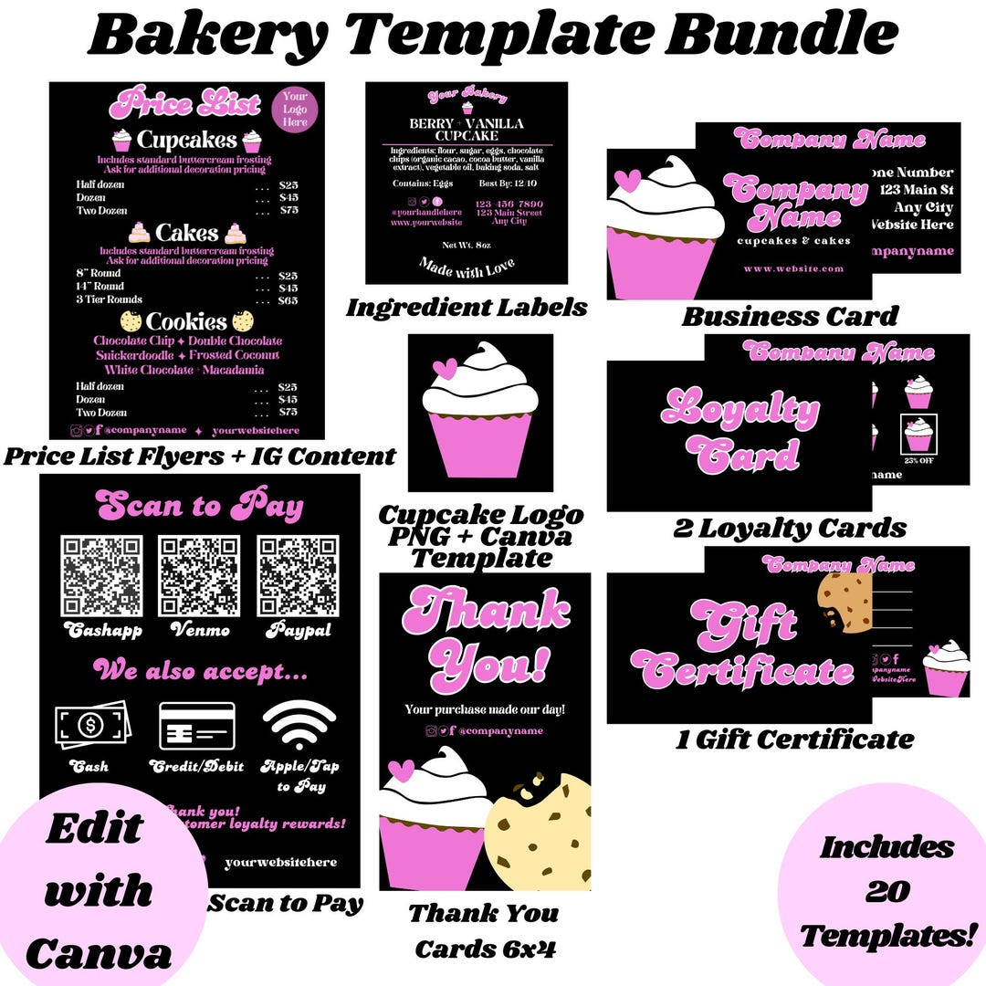 Bakery Business Bundle, Treat Bundle, Desserts Flyer, Bakery Menu Canva ...