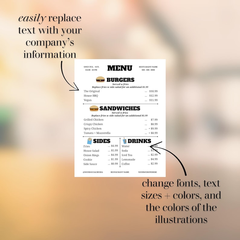 Restaurant Menu Canva Template: Editable 8.5 X 11 Digital Download - Etsy