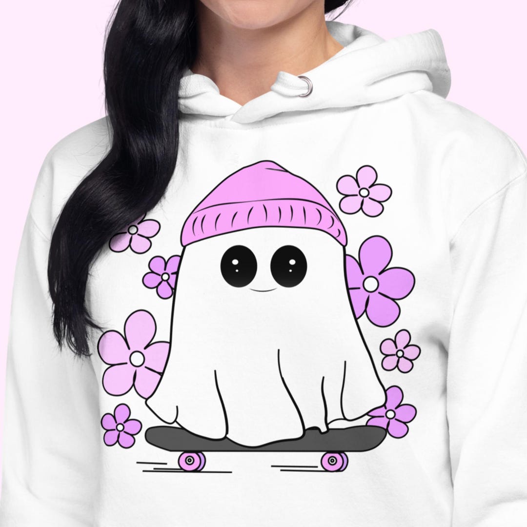Cutesy Ghost PNG Instant Download, Floral Ghost on Skateboard PNG ...