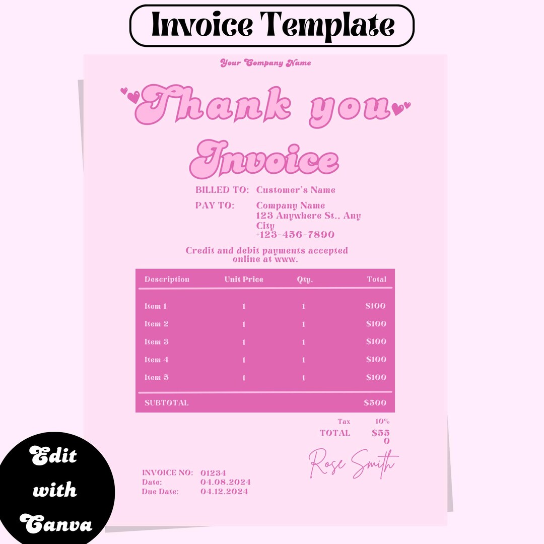 Invoice Template, Editable Retro Invoice, Y2K Invoice, Retro Invoice ...