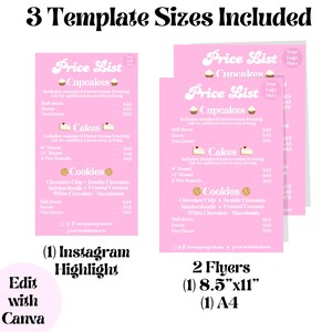 Pink Printable Bakery Menu Template, Price List Canva Template for ...