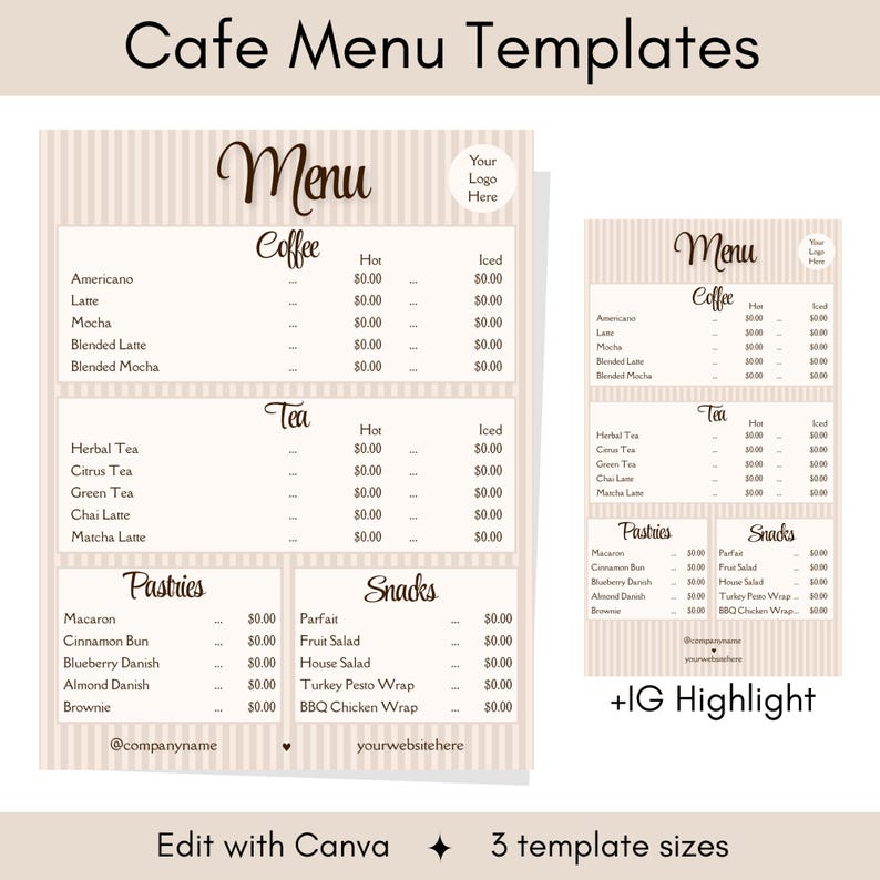 Editable Coffee Shop Menu | Cafe Price List Canva Template | Digital ...
