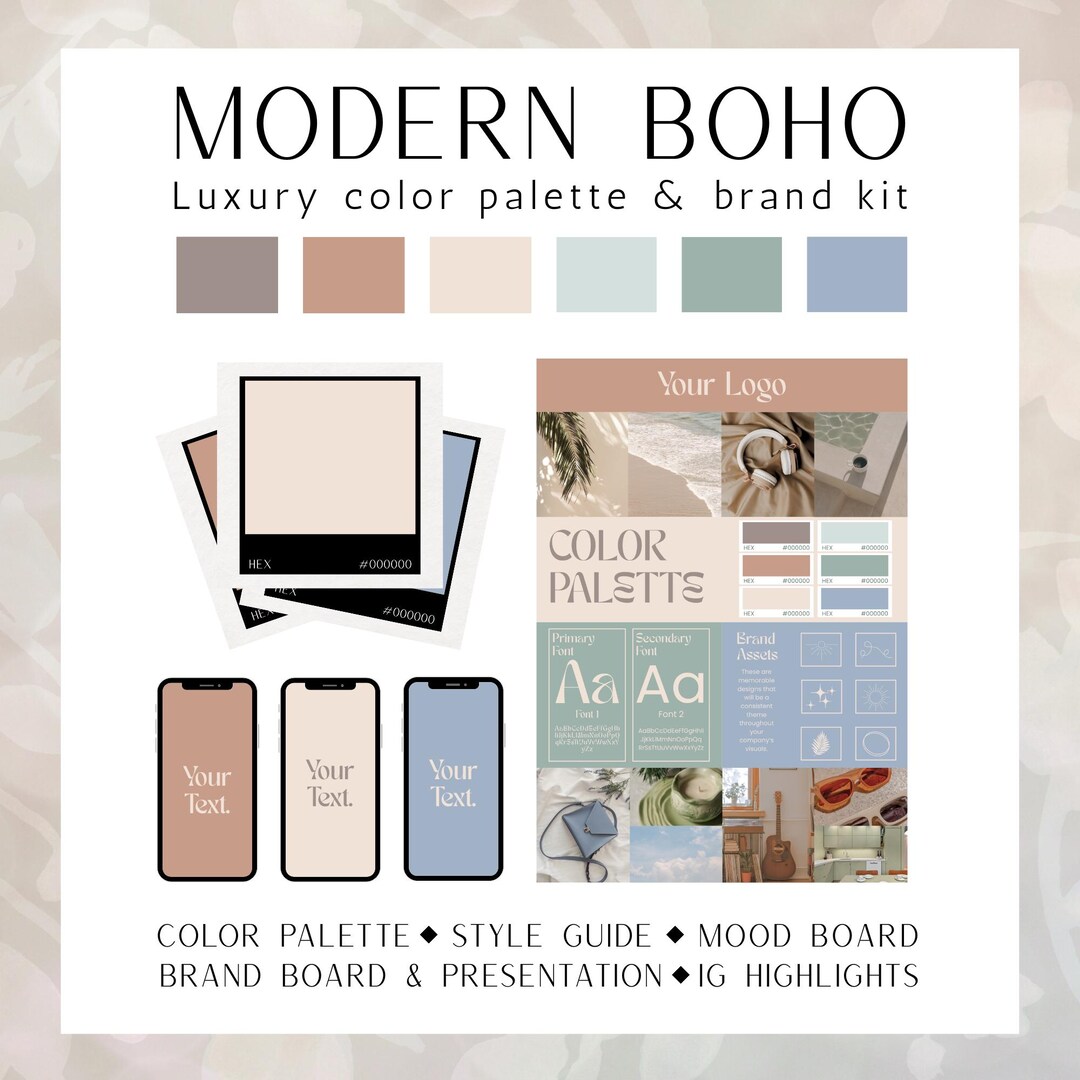 Boho Brand Kit Template: Canva Style Guide, Mood Board (digital ...