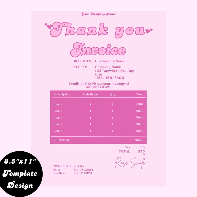 Invoice Template, Editable Retro Invoice, Y2K Invoice, Retro Invoice ...