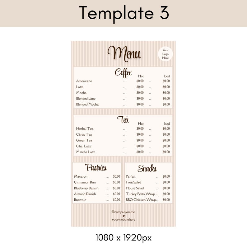 Editable Coffee Shop Menu | Cafe Price List Canva Template | Digital ...