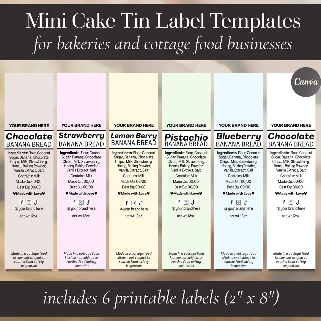 Editable Mini Cake Tin Labels | Cottage Bakery Labels | 2x8 Sourdough ...