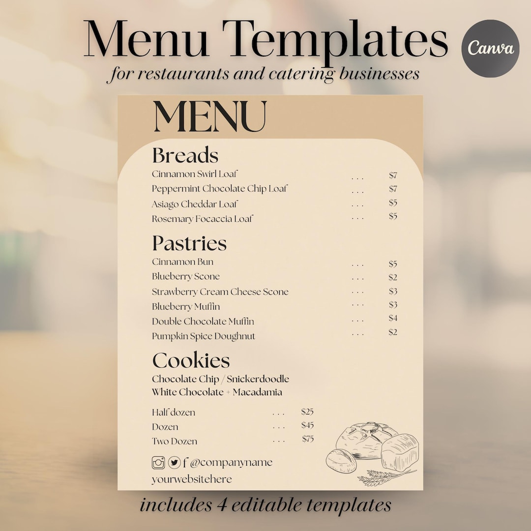 Cottage Bakery Menu Template | Sourdough Bread Baking Business Price ...