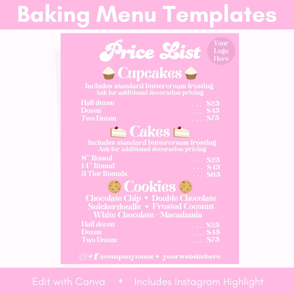 Pink Bakery Menu Template | Canva Price List Template for Baking ...