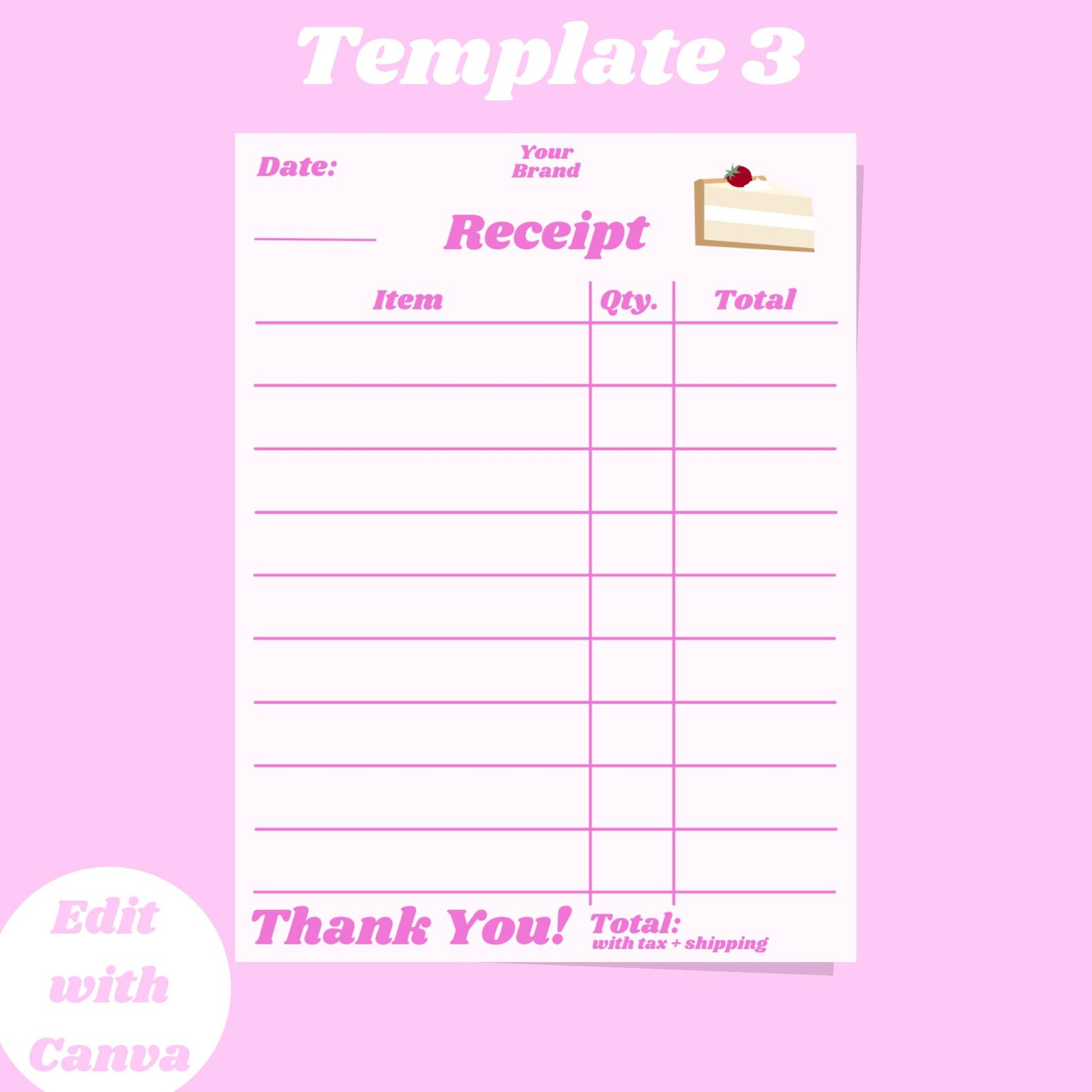 Kawaii Bakery Receipt Digital Paper, Receipt Canva Templates for Baking ...