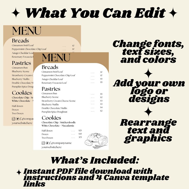 Menu Templates, Sourdough Bread Price List Template, Editable Download ...